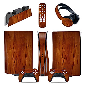 IFEEHE Skin Sticker Decal Cover Console and 2 Controllers 5 in1 Full for PS5 Disc Edition Skin Sticker Decal Skin Wood Pattern (3054)