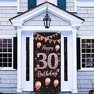 30th Birthday Banner Decorations Door Cover, Rose Gold 30 Year Old Birthday Party Backdrop Supplies for Her Women, Happy Thirty Birthday Poster Sign Decor(Rose Gold)