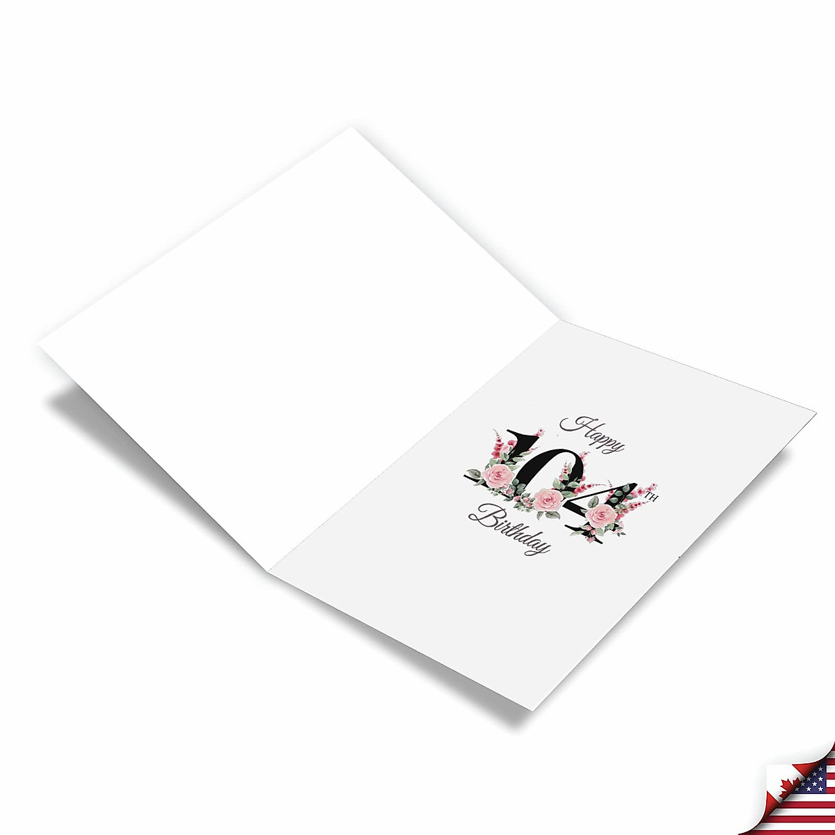 NobleWorks 104th Milestone Birthday Paper Card with 5 x 7 Inch Envelope (1 Card) Floral Age 104 C8270MBG