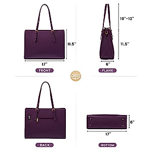 LOVEVOOK 15.6 Inch Laptop Bag for women, Large Waterproof PU Leather Work Briefcase with USB Charging Port Casual Computer Shoulder Bag Messenger, Fashion Business Office Tote Handbag Purse, Purple