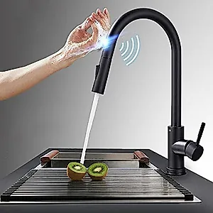 OMOONS Kitchen Taps Pull Out Sensor Kitchen Faucets, Stainless Steel Smart Induction Mixed Tap, Touch Control Sink Tap, Smart Faucet Kitchen Faucet/Black