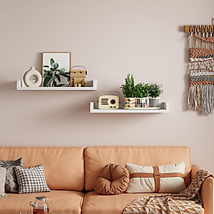 YEMNMFH Wood Floating Wall Shelves Set of 2, Wall Mounted Shelves with Edge, Floating Book Shelves for Wall, Long Floating Shelf for Wall Storage Nursery, Bedroom, Living Room, Bathroom(White)