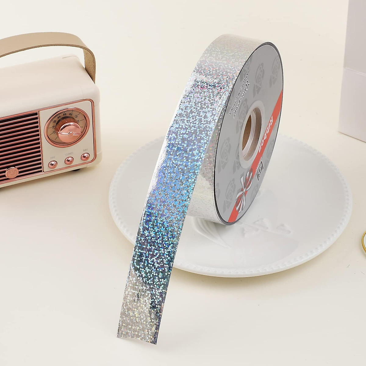 1inch x 100yards Waterproof Ribbon,Silver Curling Ribbon for Gifts Package Wrapping,Bows, Crafting, Wedding.