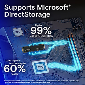 Crucial T700 1TB Gen5 NVMe M.2 SSD - Up to 11,700 MB/s - DirectStorage Enabled - CT1000T700SSD3 - Gaming, Photography, Video Editing & Design - Internal Solid State Drive