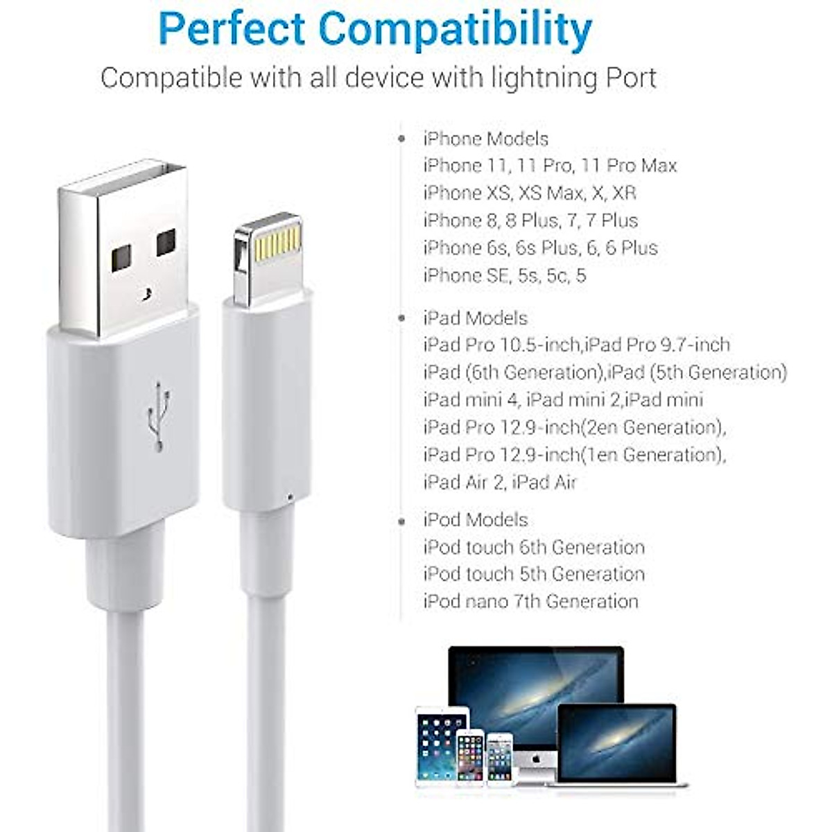 Lightning Cable MFi Certified - iPhone Charger 3Pack 3FT Lightning to USB A Charging Cable Cord Compatible with iPhone 14 13 12 SE 2020 11 Xs Max XR X 8 7 6S 6 Plus 5S iPad Pro iPod Airpods - White
