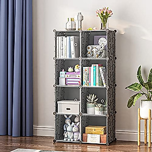 Aeitc 8 Cube Storage Organizer Closet Shelves Storage Cubes DIY Cubby Organizing Modular Cabinet Bookcase Cubby Closet Shelf for Bedroom, Living Room, Black with Clear Door