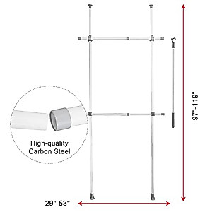Adjustable Clothing Rack, Double Rod Clothing Rack, 2 Tier Clothes Rack, Adjustable Hanger for Hanging Clothes, White Clothing Rack, Heavy Duty Garment Rack, Closet Rack, Freestanding, 220Lbs