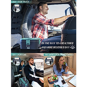 Pavezo Electric Lunch Box [Faster-75W, Large-1.8L] Food Heated Lunch Box, 12V/24V/110V Food Warmer Lunch Box for Car Truck Home, With Airtight Lid, SS Container, Fork Spoon, Carry Bag