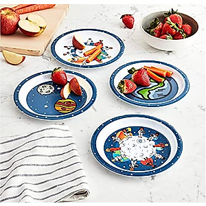 4 Piece Kid Space Themed Plate Set, 4 Plates With Different Designs, Lightweight & Shatterproof Toddler Feeding Set, Children Safe Kitchen Set, Fun Mealtime, LIttle Kid Dinner Plates