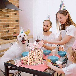 100 Pieces Pet Paw Print Cone Cellophane Bags Heat Sealable Candy Bags Dog Paw Gift Bags Cat Treat Bags with 100 Pieces Silver Twist Ties for Pet Treat Party Favor (Pink)