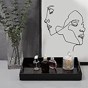 Hacaroa Black Acrylic Serving Tray with Handles, 17" x 12" Rectangular Breakfast Tray for Coffee Table, Appetizer, Tea, Decorative Floral Vanity Tray Organizer, Spill-Proof