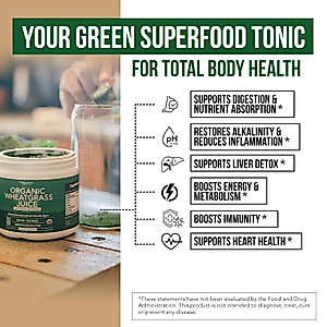 Organic Wheatgrass Juice Powder - Organic, Grown in Volcanic Soil of Utah - Raw BioActive Form, Cold-Pressed Then CO2 Dried, 20:1 Concentrate Juice Extract - Unflavored (5.3 oz – 50 Servings)