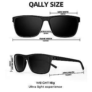 QALLY Retro Square Polarized Sunglasses for Men UV Protection Rectangular Outdoors Sunglasses with Trendy Frame, Black/Blue/Tawny