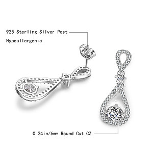 Infinity Dangle Earrings for Wedding - Womens Sterling Silver Open Teardrop Cubic Zirconia Crystal Bridal Earring for Bride Bridesmaids Mother of Bride Rhinestone Drop Earrings for Party Prom
