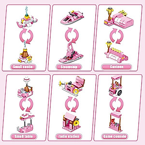 Girls Building Blocks Toys 553 Pieces Ice Cream Truck Set Toys for Girls 25 Models Pink Building Bricks Toys STEM Toys Construction Play Set for Kids Best Gifts for Girls Age 6-12 and Up