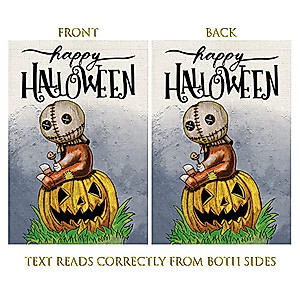 Halloween Trick Or Treat Garden Flag Burlap Double Sided 12×18 Inch Scary Doll Pumpkin Yard Porch Outdoor Decor DF117