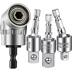 4PCS Abruga Square Drive Sockets, Power Drill Sockets Adapter Sets, 105 Degree Angle Screwdriver Socket Holder, 360 Degree Rotation Adjustable Drill Bit 1/4" 3/8" 1/2" Extension Rod Accessories