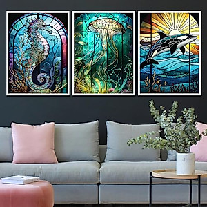 AOKLLA Diamond Painting Kits for Adults Clearance, 6 Pack Sea Animals Diamond Art Kits for Kids, DIY 5D Round Full Drill Crafts Diamond dots Home Wall Decor Gifts (12x16inch)