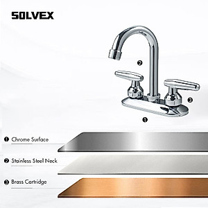 SOLVEX 2 Handle Bathroom Faucet 4 Inch Centerset Bathroom Sink Faucet,3 Hole Bathroom Faucet Chrome,Bathroom Basin Faucet with Deck Mounted Lever Handle,SP-40046
