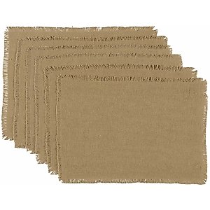 VHC Brands Burlap Natural Placemat Set of 6 Dining Table Mats Fringed Farmhouse Decor