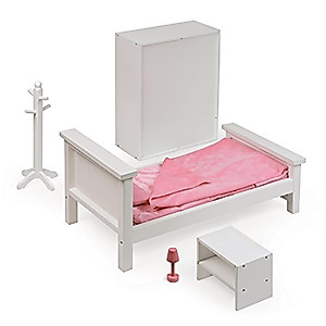 Badger Basket Toy Bedroom Furniture Set with Doll Bed, Armoire, and Nightstand for 18 inch Dolls - Pink/White