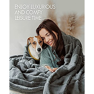 Faux Fur Throw Blanket 60x80 Inches, Fuzzy Fluffy Super Soft Striped Rabbit Fur Luxury Throw Blanket, Reversible Soft Plush Cozy Furry Blanket, Comfy Shag Thick Blankets, Durable & Washable, Grey