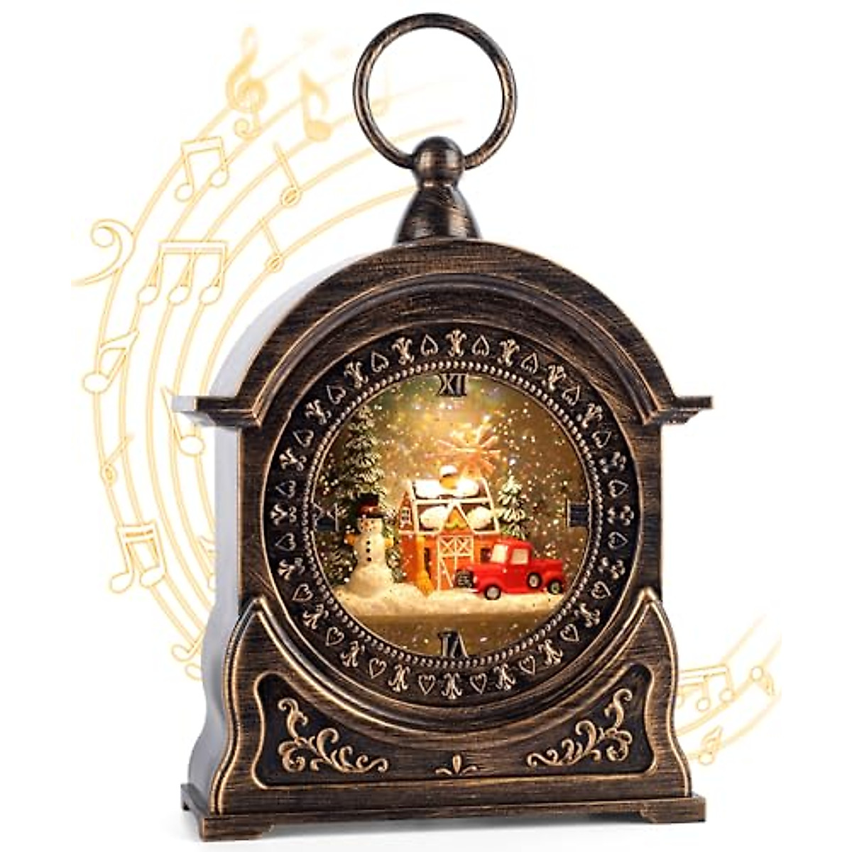 Snowman Red Truck Clock Christmas Snow Globe Lantern-Glittering Light Up Musical Snow Globe Christmas Decorations, 6H Timer, USB & Battery Operated, Christmas Indoor Home Décor