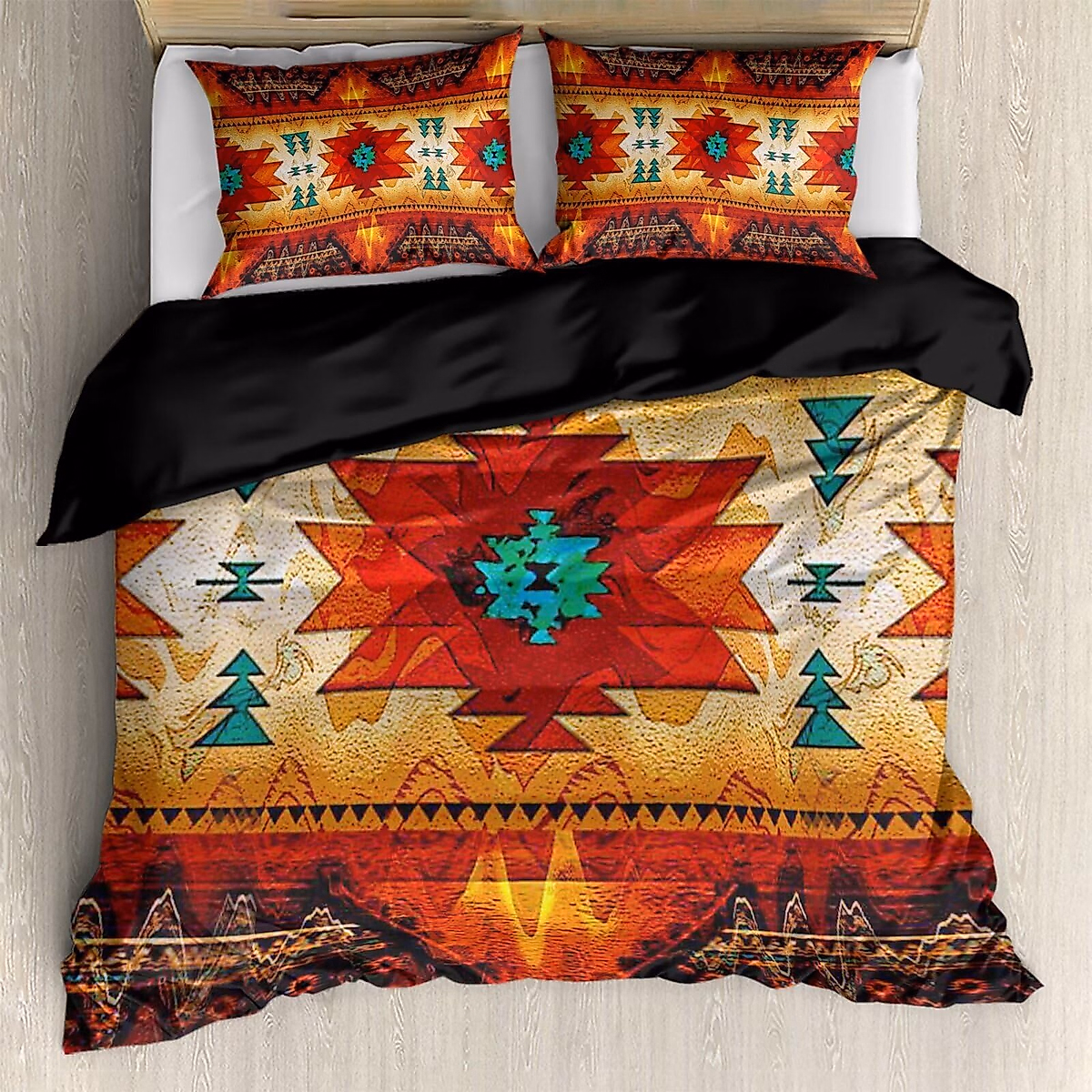 gearider Navajo Duvet Cover Set of 3, Ultra Soft Aztec Tribal Geometric Print Bedding Set with Zipper Closure for All Seasons, Size Queen