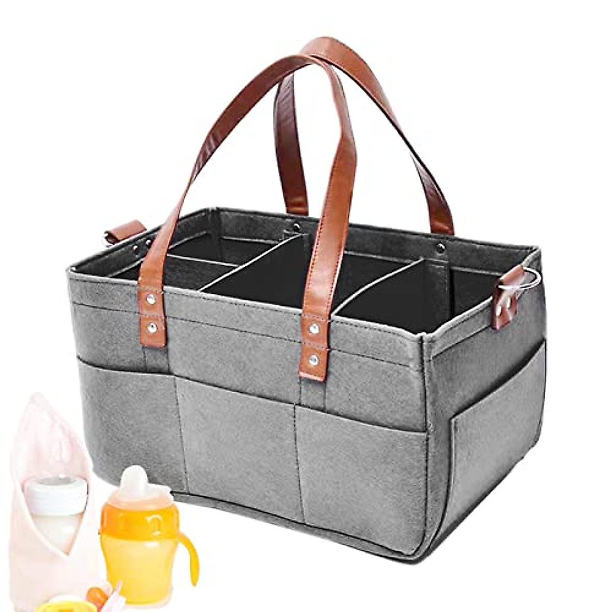 KITERI Diaper Caddy Basket, Felt Storage Caddy, Baby Diaper Caddy Organizer With Handles, Portable Nursery Storage Bin, Baby Diaper Organizer Caddy Bag Suitable For Diapers And Cars