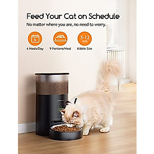 Automatic Cat Feeders, Meowant 4L/6L Cat Food Dispenser with Desiccant Bag, Timed Cat Feeder with Stainless-Steel Bowl & Twist Lock Lid, Up to 9 Portions 4 Meals Per Day,Dual Power Supply