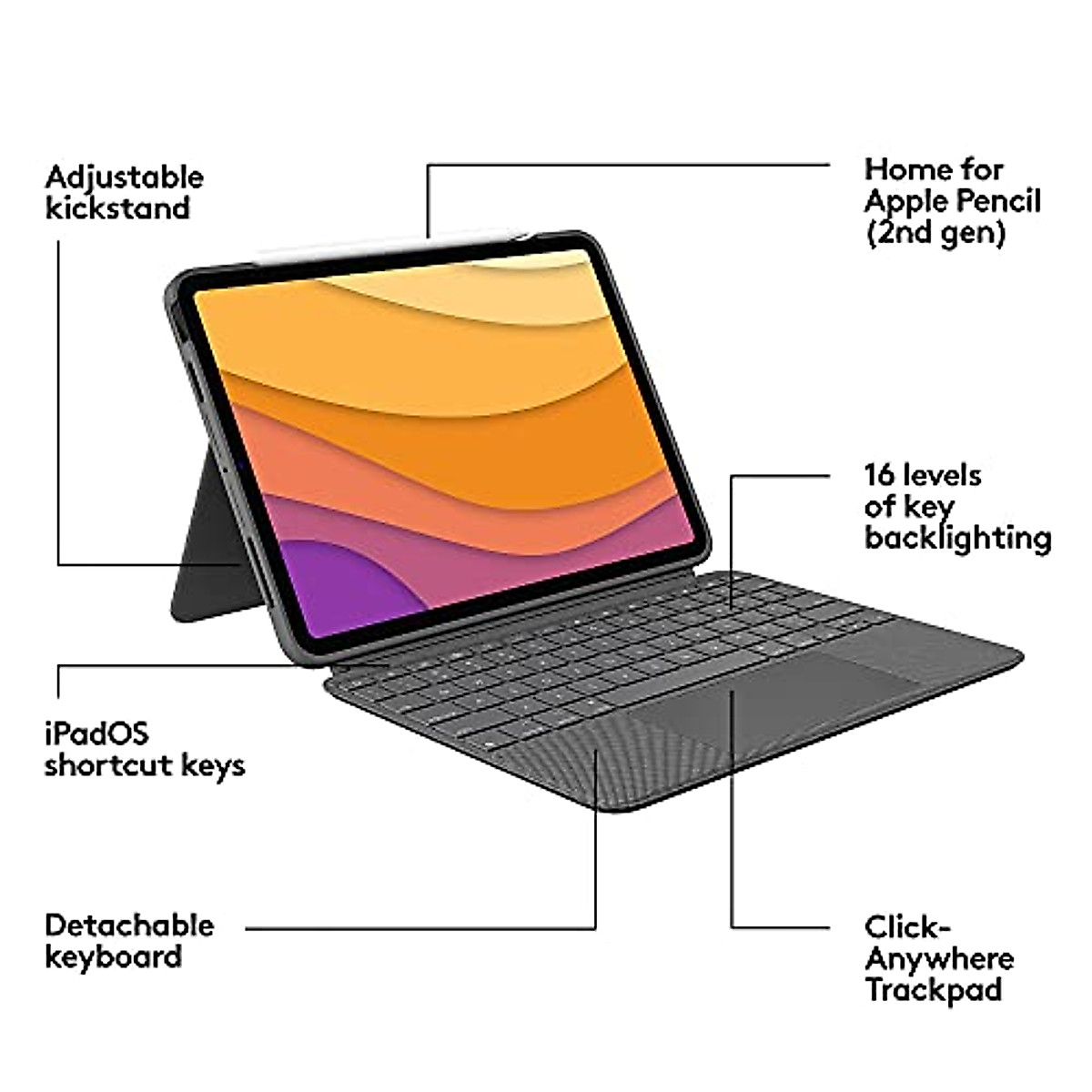 Logitech Combo Touch iPad Air Keyboard Case, Detachable Backlit Keyboard with Kickstand, Trackpad, Smart Connector, Oxford Gray, USA Layout