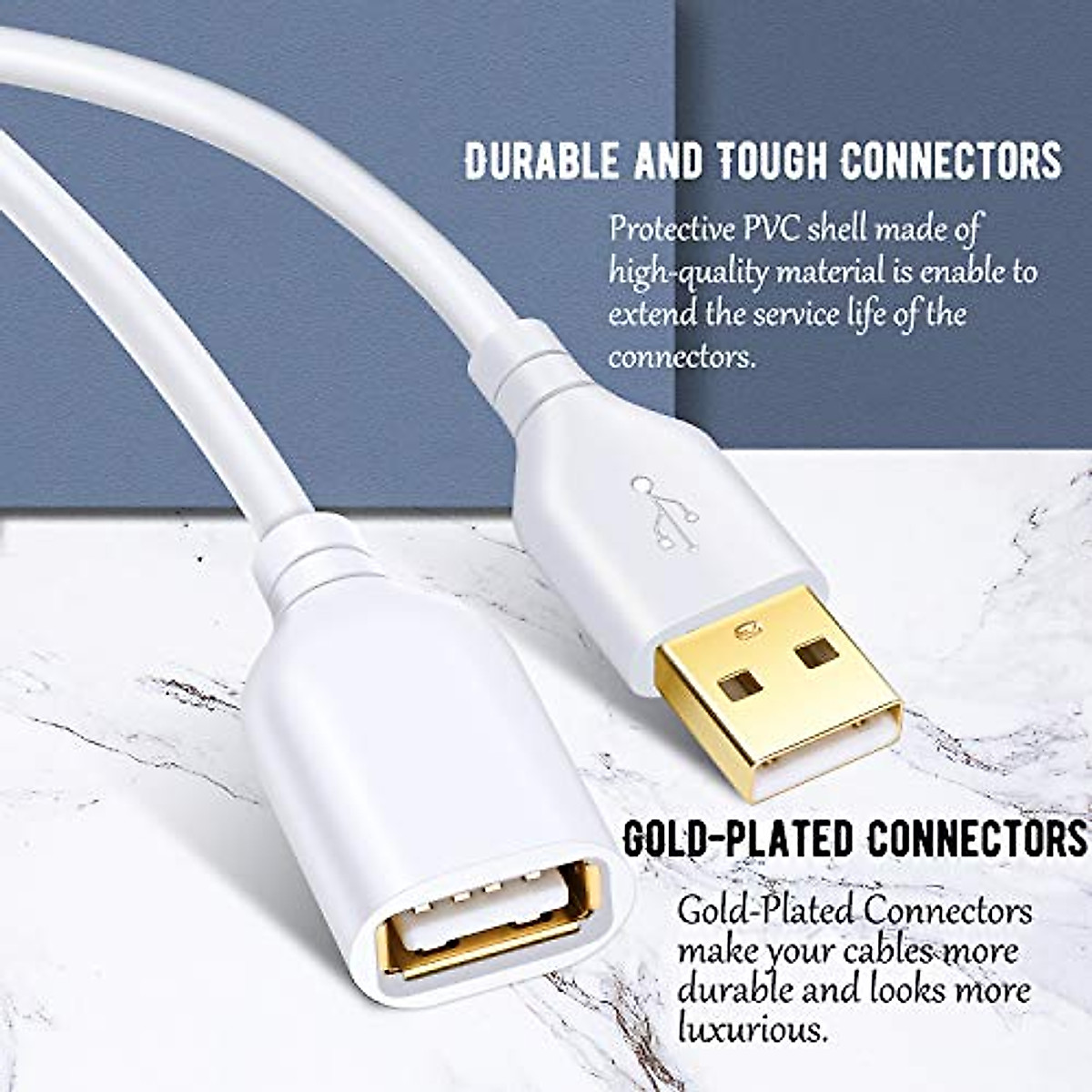 Costyle USB Extension Cable White 15Ft, USB 2.0 Extension Cord Type A Male to A Female White USB Extender Cable for Hard Drive, Security Camera,Printer, USB Keyboard,Mouse