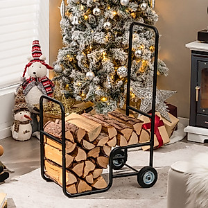 Goplus Firewood Log Cart Carrier, Anti-Slip and Wear-Resistant Wheels, Steel Frame, Large Loading Space, Sturdy Construction, Wide Application, Simple Installation