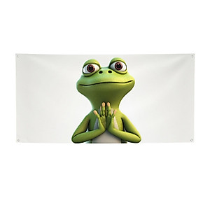 The funny frog doing yoga Printed Banners Personalized Party Banner Photo Text Background Banner Wall Banner for Halloween Party Home Decorations or Backdrops