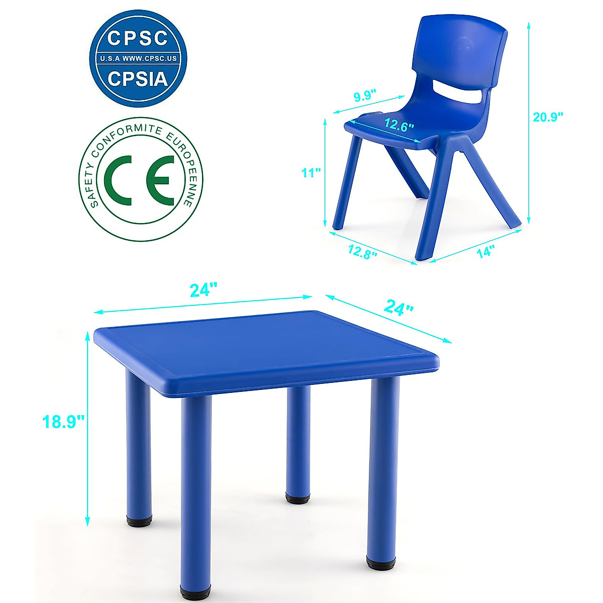 Axidou 4 Pack Premium 11" H Plastic Stackable School Chairs, Toddler and Kids Chair for Daycare, School, Outdoor, Home - Blue