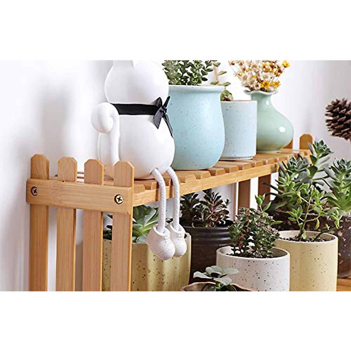 Lawei 2 Tier Table Top Bamboo Plant Stand - Desktop Flower Shelf Rack Flower Pot Display Stand for Indoor Outdoor Home Patio Lawn Garden Balcony Organizer Planter Holder