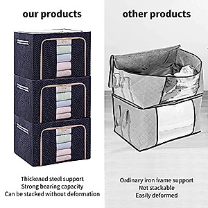 Oxford Cloth Steel Frame Storage Box, 2 Pack 100L Clothes Storage Bags Organizer Container, Extra Large Capacity with Clear Window & Reinforced Carry Handles Fabric for Comforters, Blankets, Quilt,Bedding (100L)
