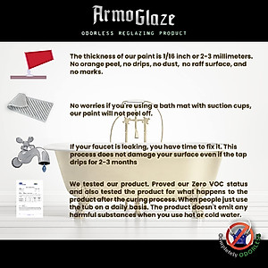 armoglaze Bathtub Refinishing Kit – Made in the USA, Odorless Epoxy Coating for DIY Reglazing of Porcelain, Fiberglass, and Cast Iron – Durable, Self-Leveling Finish – 2.7 kg