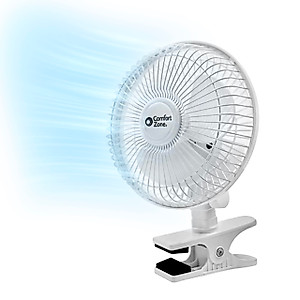 Comfort Zone CZ6C 6-inch Quiet Portable Indoor 2-Speed Desk Fan with Clip and Fully Adjustable Tilt, White for Home, Office, Bedroom