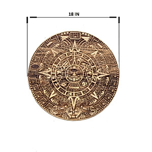 Aztec Calendar Theme Lazy Susan 18 Inches Engraved Centerpiece Handmade Table Ornament, Turntable for Cabinet, Pantry, Kitchen, Home