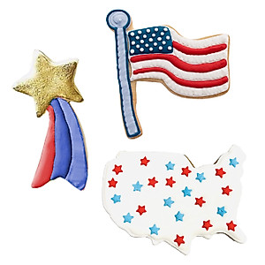 Fourth of July Cookie Cutter 3-Pc Set Made in USA by Ann Clark, Flag, Shooting Star, USA Map