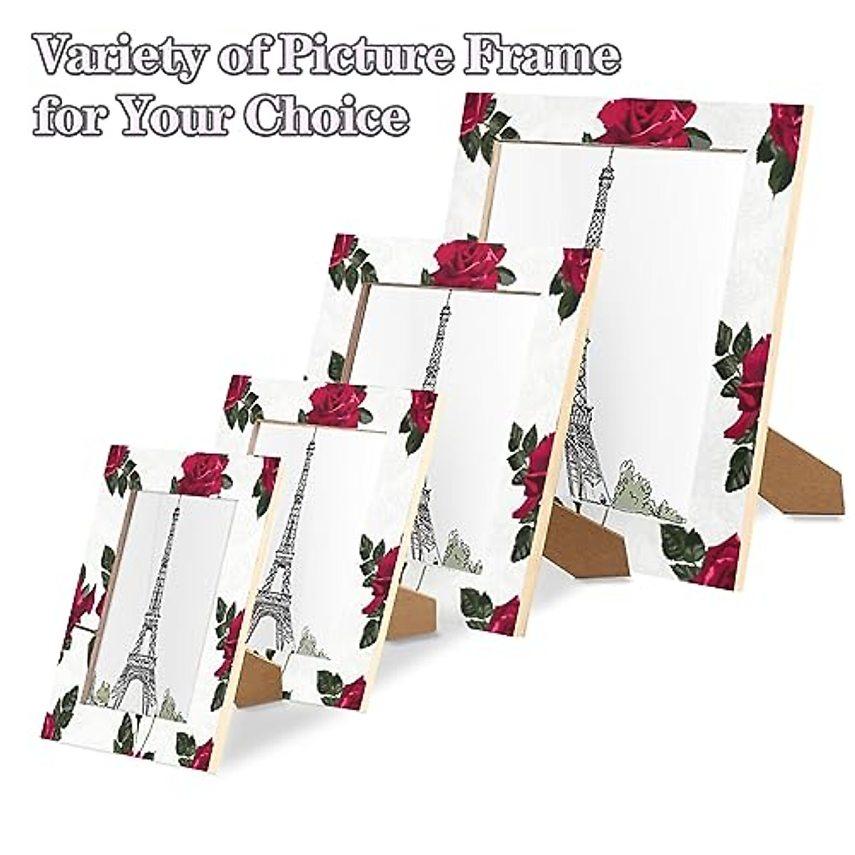 POFATO Red Rose Art Pattern 8x10 Picture Frame Wood Photo Frame for Tabletop Display Wall Mount Picture Frame Display 8 x 10 Inch Photo Wall Decor Home Gift Frames