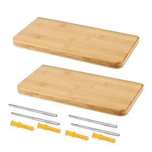 SOUJAP 2 PCS 12 x 6 Inch Bamboo Wall Shelf Floating, Rustic Wood Wall Shelves, Wood Floating Shelves for Bedroom Kitchen Bathroom