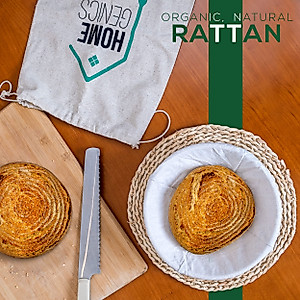 9 Inch HomeGenics Proofing Basket - With Scraper, Cloth Bag, and Recipe Book, Smooth and Splinter-Free Finish Bread Basket, Handcrafted, For Bread Making Tools Supplies