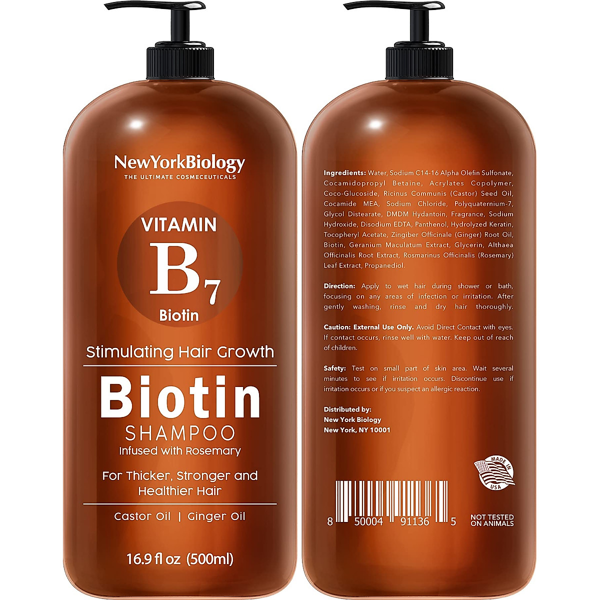 New York Biology Biotin Shampoo and Conditioner Set for Hair Growth with Tea Tree Shampoo and Conditioner Set - Thickening Formula for Hair Loss Treatment - Relief for Dandruff – 16 fl. Oz