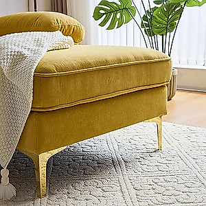 FULife Modern Convertible L-Shaped Corner Sofa for Living Room,Upholstered Accent Modular Sectionals Sofá Couch Bed for Home Office, Yellow Velvet w/Chaise Lounge 83" w