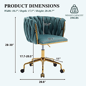 NIOIIKIT Office Chair, Adjustable Swivel Desk Chair with Woven Back, Velvet Upholstered Computer Chair with Wheels, Modern Makeup Chair for Office,Living Room