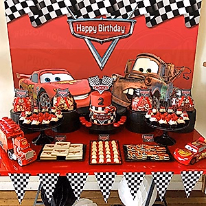 Botong 7x5ft Cartoon Car Birthday Party Themed Backdrops Car Racing Story Black White Grid Red Photo Backgrounds for Photography Birthday Party Banner