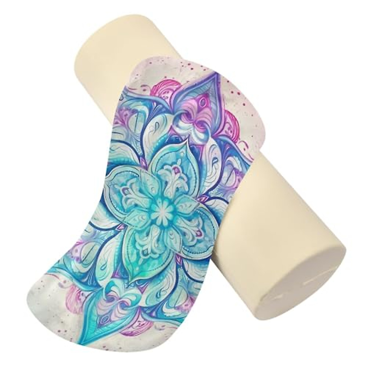 xigua Abstract Flowers Neck Roll Pillow for Neck Relief with Removable Washable Cover - Memory Foam Round Cylinder Bolster, Ergonomically Designed for Head, Neck, Back, and Legs