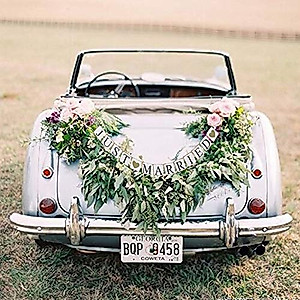 JUST MARRIED Banner Car Decorations, Gold Glitter Just Married Sign Garland for Bridal Shower Decorations, Photo Props and Car Decorations